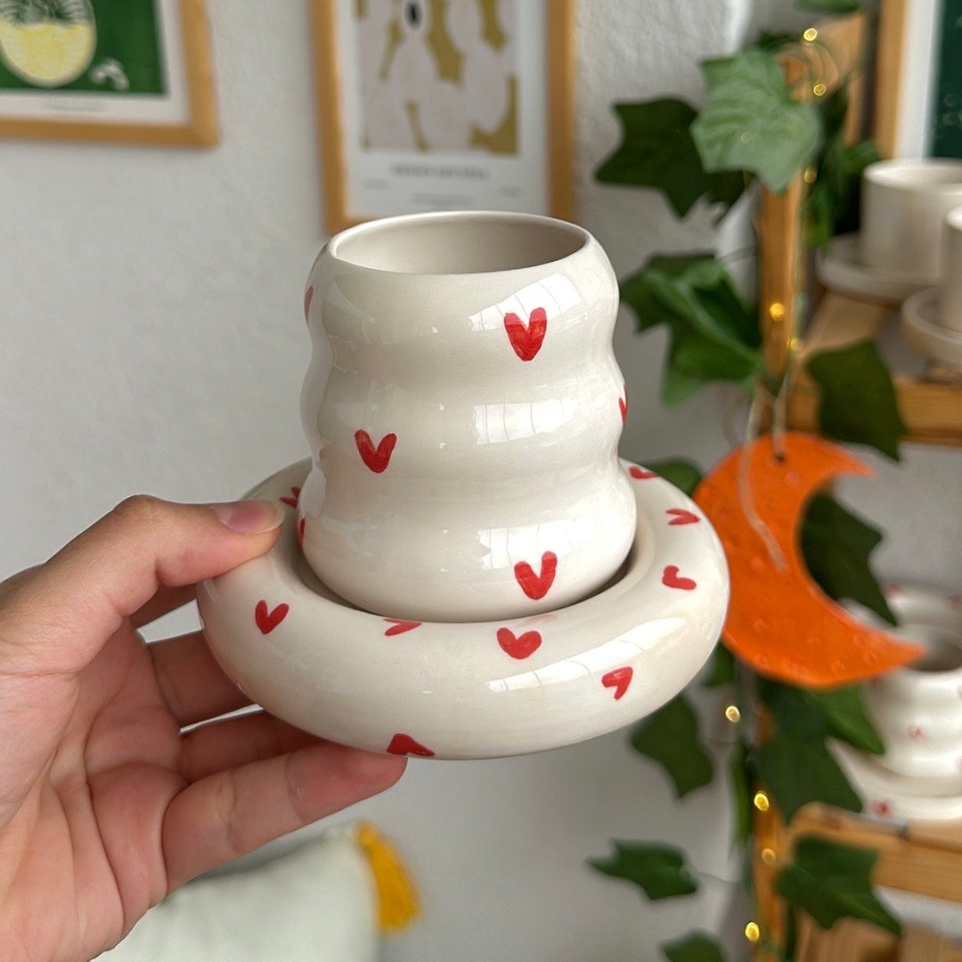Handmade Ceramic Red Heart Donut Set - Etsy