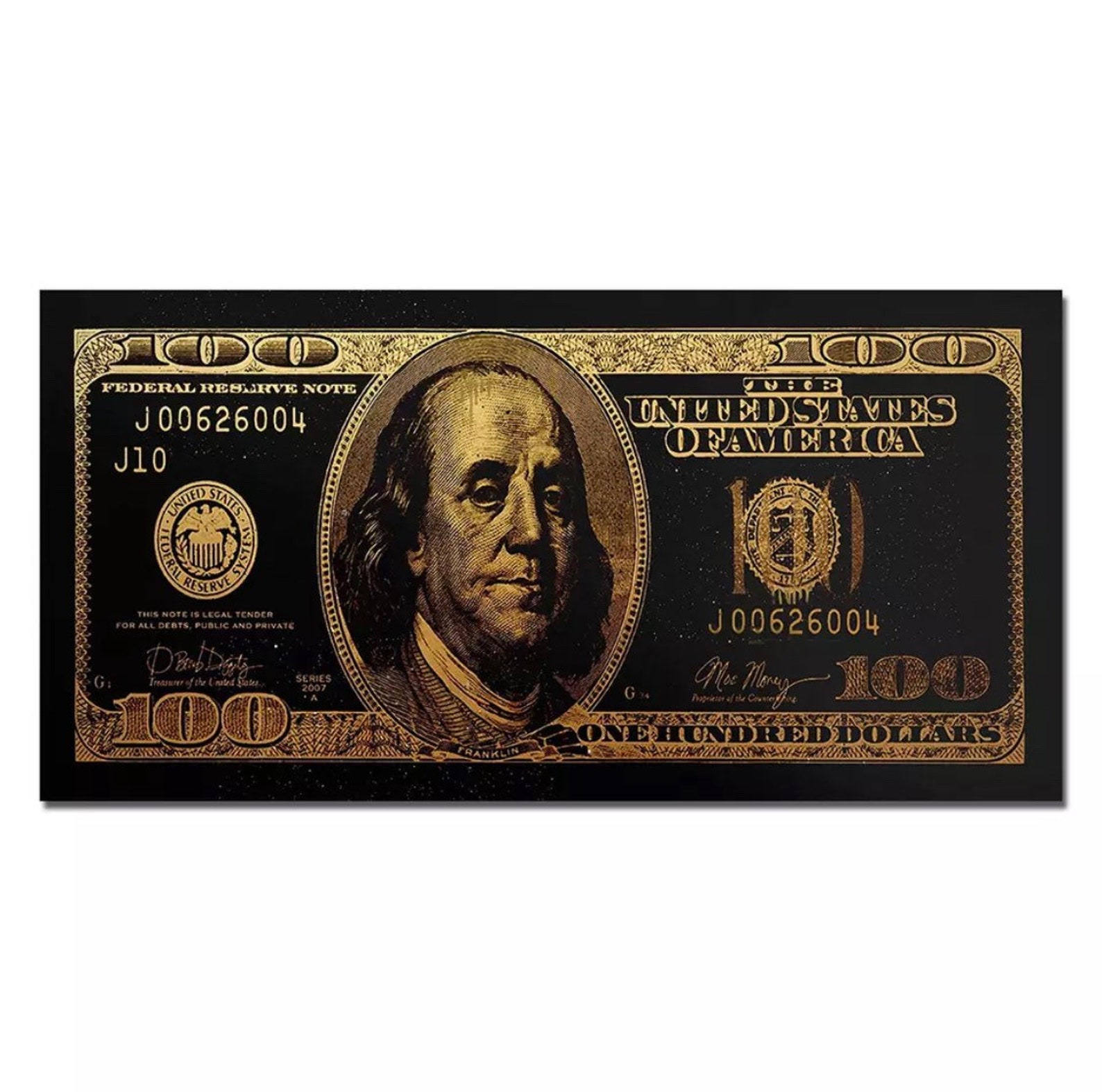 100 Dollar Bill Wall Art Painting Print on Canvas Benjamin Franklin ...