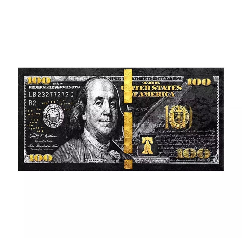 100 Dollar Bill Wall Art Painting Print on Canvas Benjamin Franklin ...