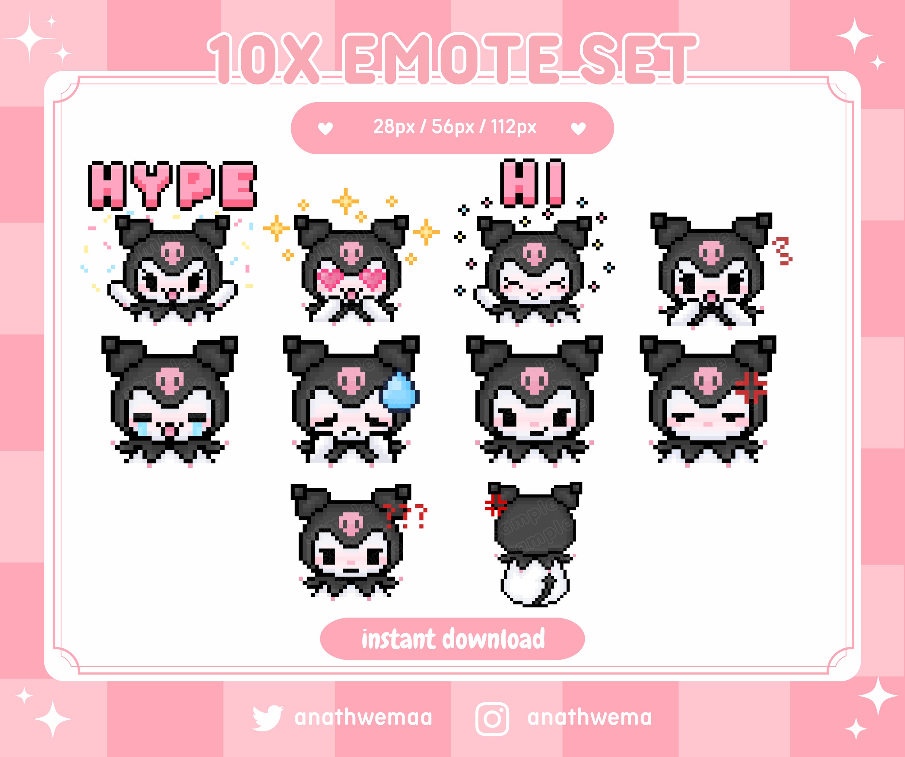 10x Cute Plush Twitch / Discord Emotes | Hello Gif Kuro Kawaii Black Dark Bunny Pixel Hype ...