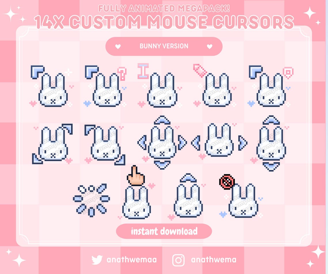 14x Pastel Bunny Cursors | WINDOWS ONLY | Animated Custom White Rabbit ...
