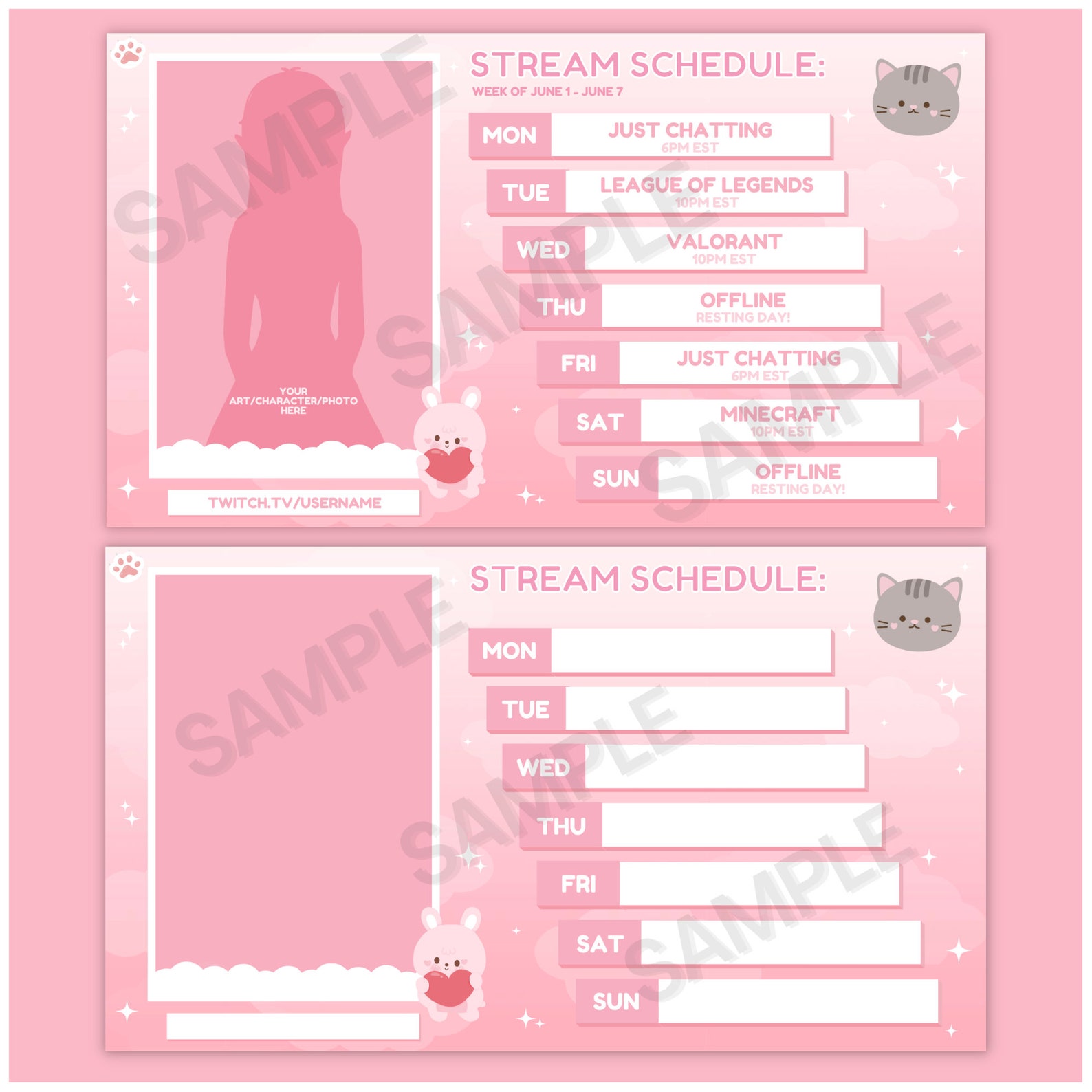 Cute Pink Stream Schedule Template CANVA | Vtuber Assets | Weekly ...