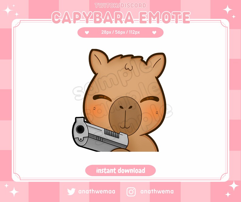 Capybara Twitch Emote Cute Gun Discord Emotes Funny Meme - Etsy