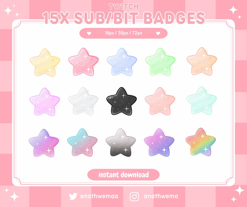 Cute Star Twitch Sub Bit Badges / Channel Points | Kawaii Aesthetic ...