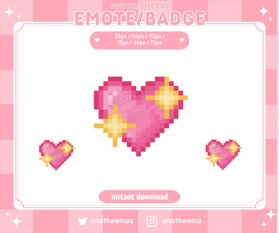 Pink Sparkle Heart | Twitch Emote Badge Cheer | Discord Emote | Pixel 8 ...