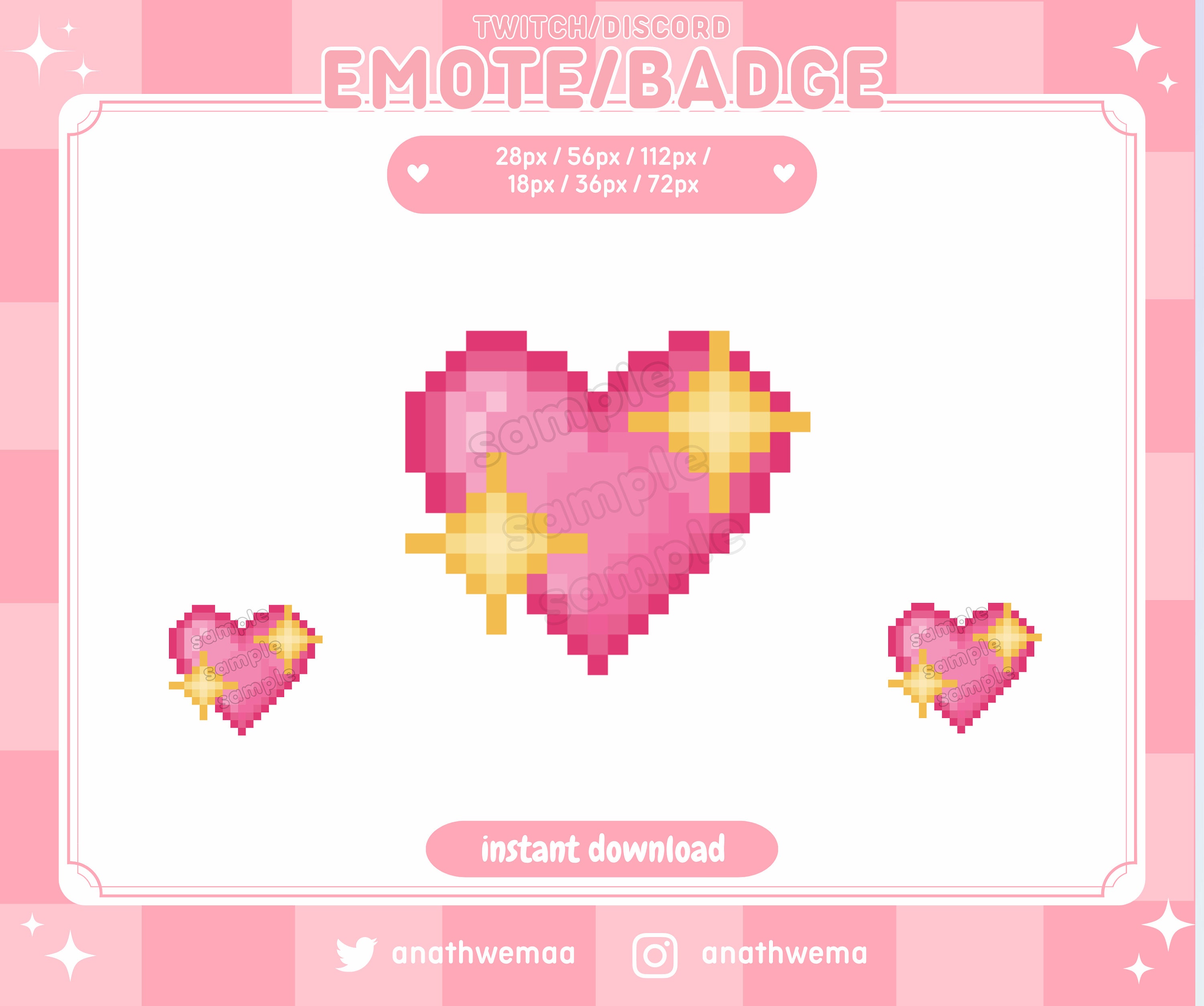 Pink Sparkle Heart | Twitch Emote Badge Cheer | Discord Emote | Pixel 8 ...