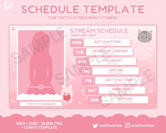 Cute Pink Stream Schedule Template CANVA Vtuber Assets - Etsy