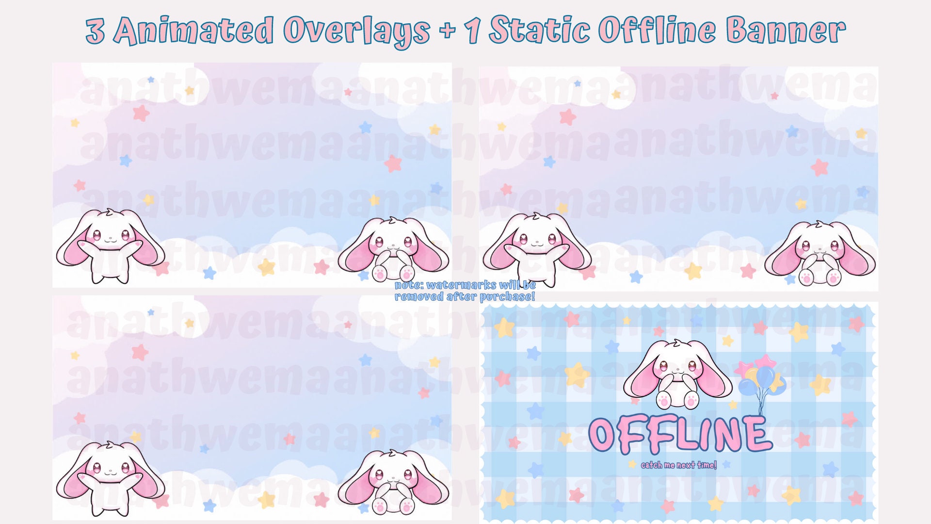 Twitch Cute Bunny Plush Stream Package | Overlay, Alerts, Panels ...