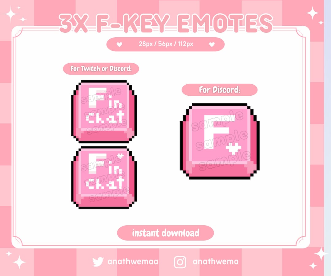 Pink F Key | Twitch Emote | Pixel 8 Bit Sub Bit Badge Pastel | Discord ...