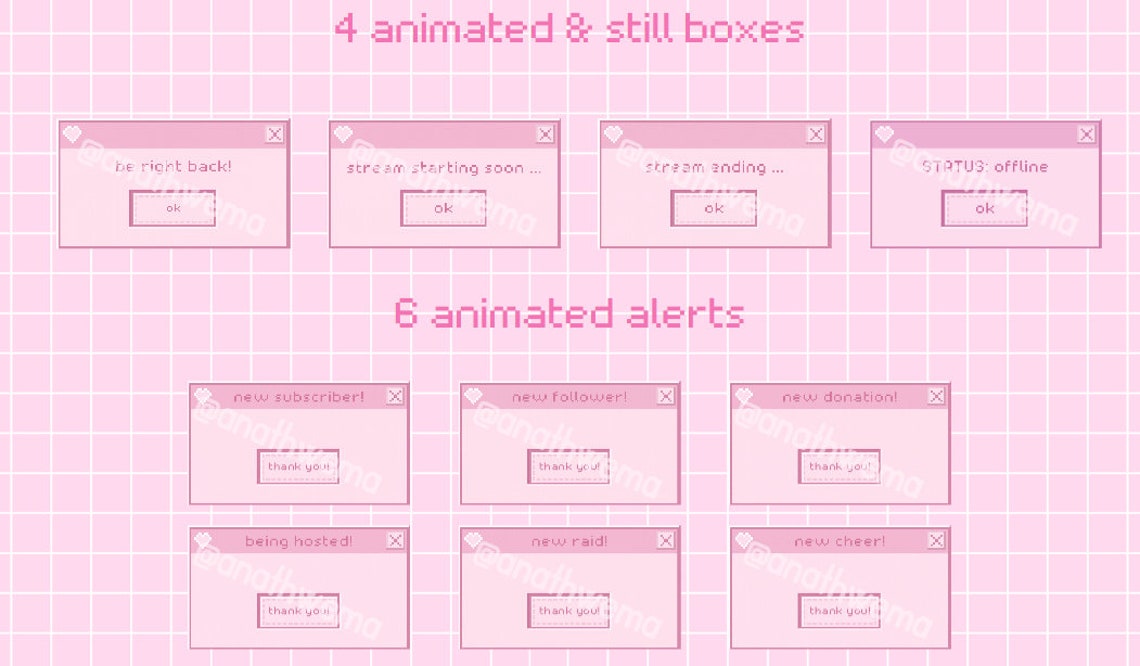Animated Twitch Stream Package | Alerts | Cute Desktop Vhs Pink Pixel ...