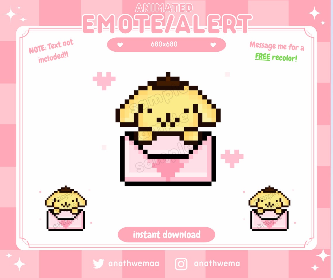 Animated Cute Pom Dog Plush Twitch Alert Discord Emote 8-bit Pink ...