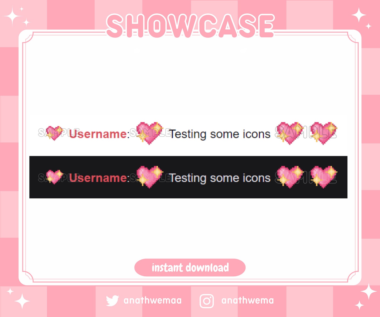Pink Sparkle Heart | Twitch Emote Badge Cheer | Discord Emote | Pixel 8 ...
