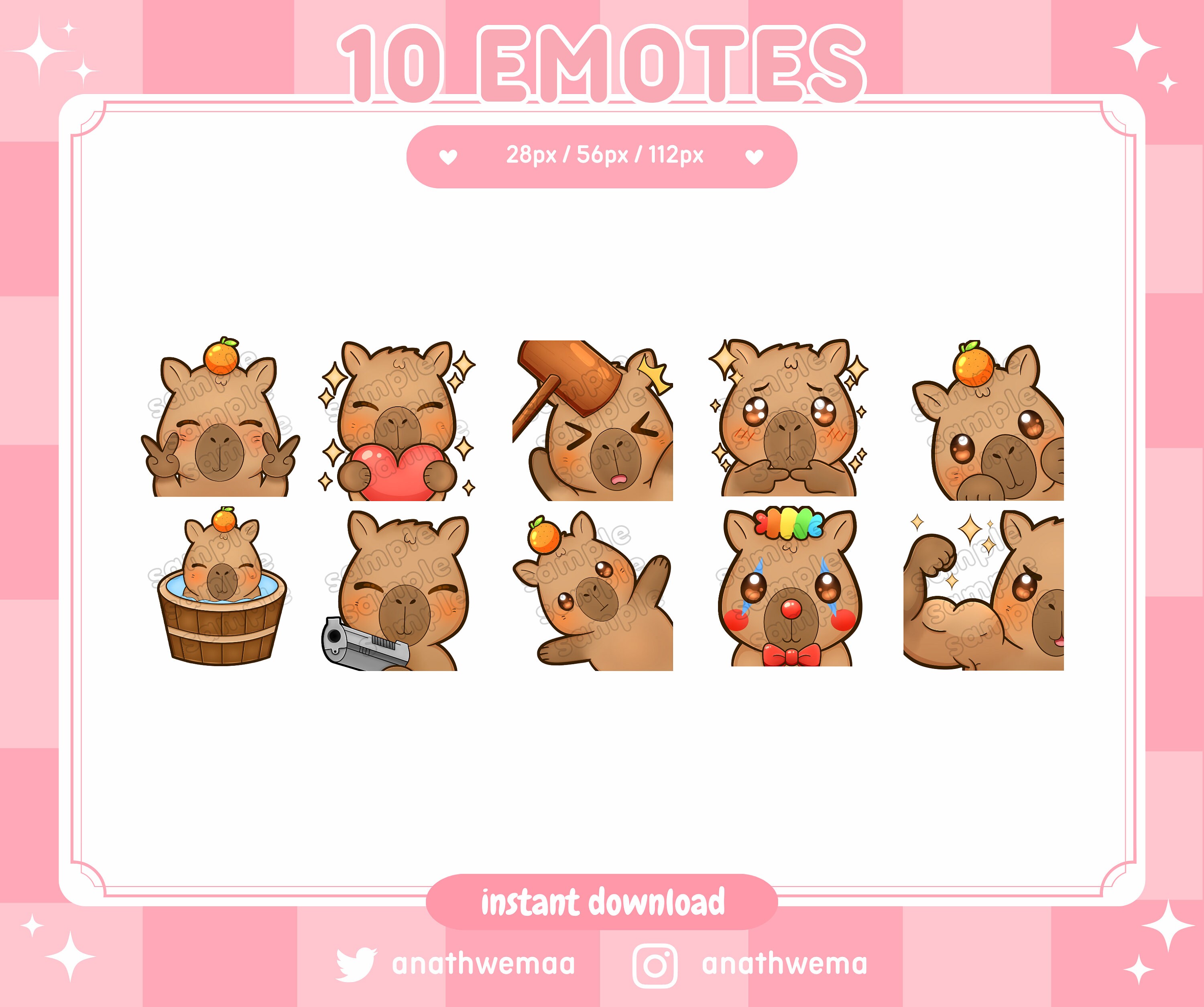 Capybara Twitch Emotes Bundle 10x Discord Emotes Cute Kawaii Mega Pack ...