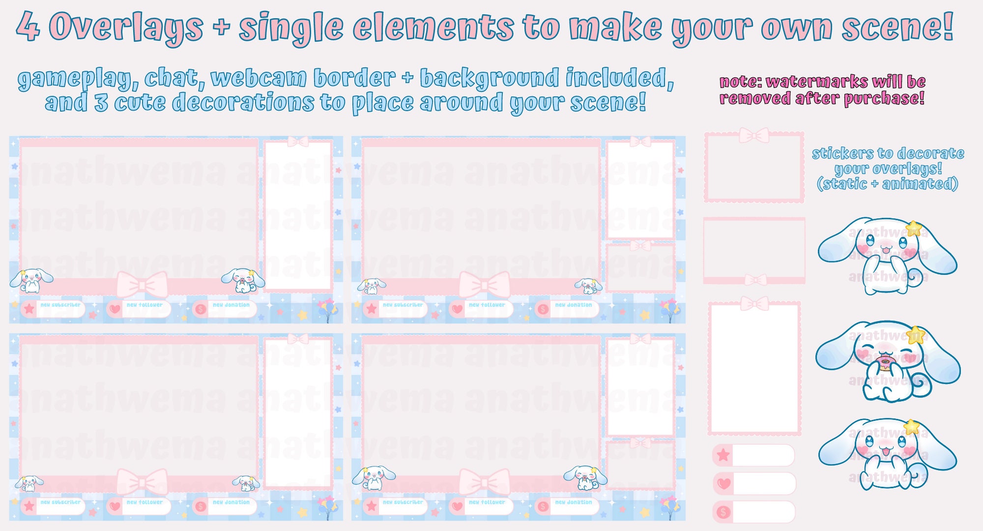 Twitch Cute Bunny Plush Stream Package | Overlay, Alerts, Panels ...