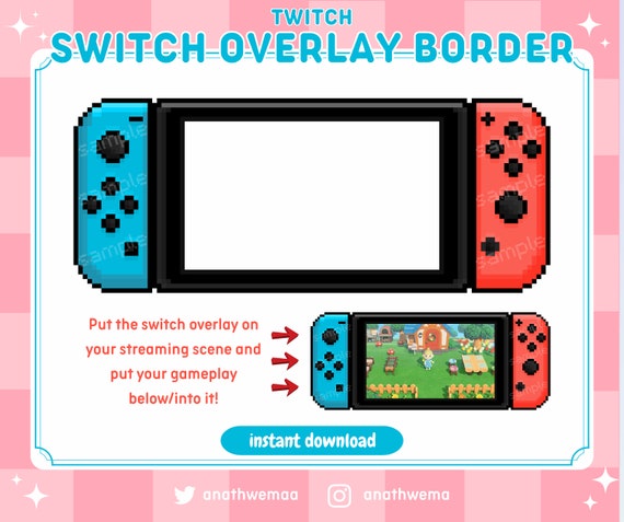 Switch Overlay streaming per Twitch Game Display Webcam Frame Asset streaming per OBS ecc. Pixel Art Cute Kawaii 8 Bit ACNL Gamer