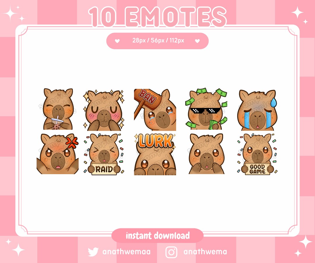 Capybara Twitch Emotes Bundle (10x) | Discord Emotes Cute Kawaii Mega ...