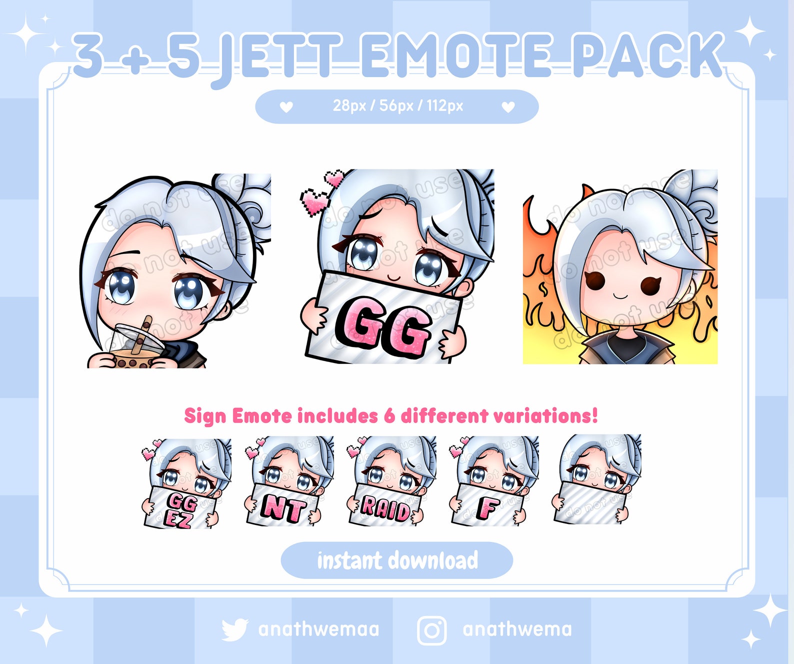 8x Valorant Jett Emotes Pack | Twitch Discord | Meme Boba Drink Sip ...