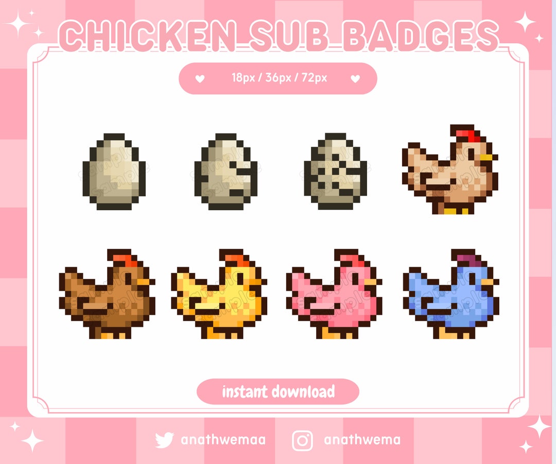 8x Stardew Valley Chicken Twitch Sub Bit Badges Pack | Pixel 8 Bit Cute ...