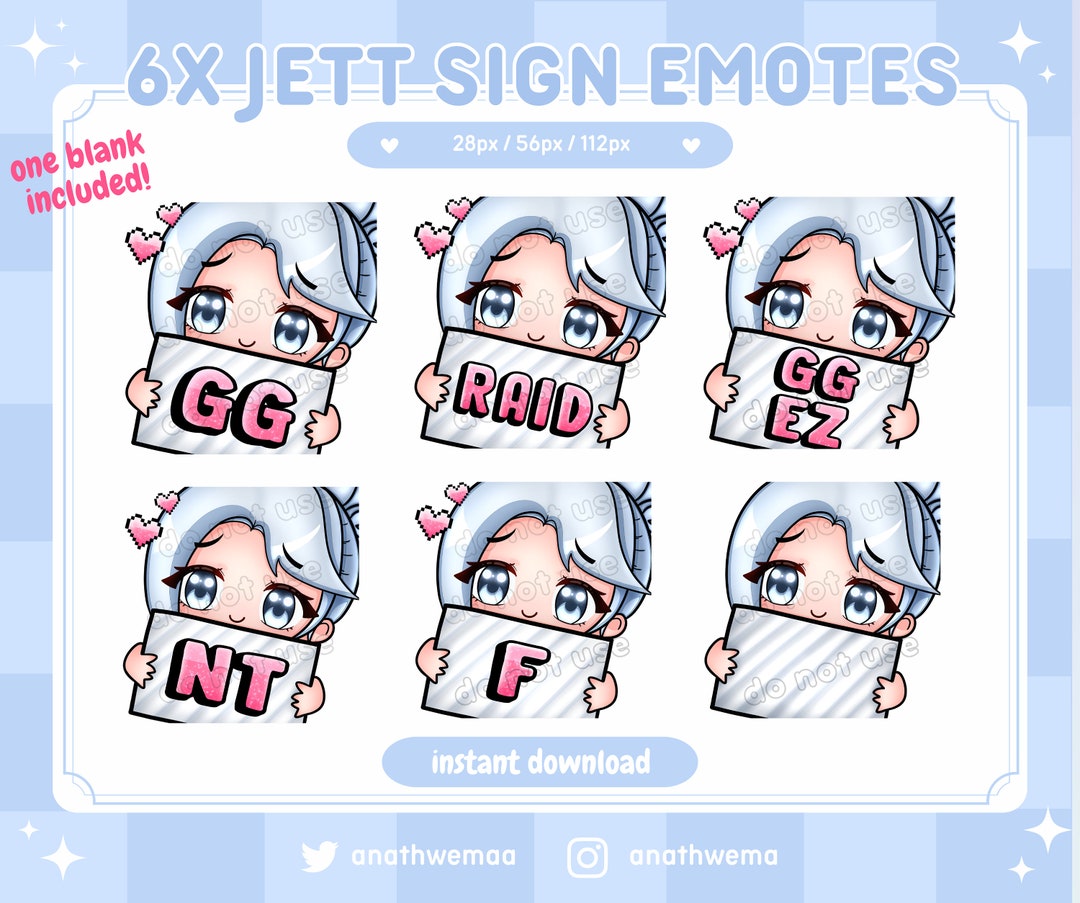 6x Valorant Jett Sign Emotes Pack | Twitch Discord | Raid F GG NT EZ ...