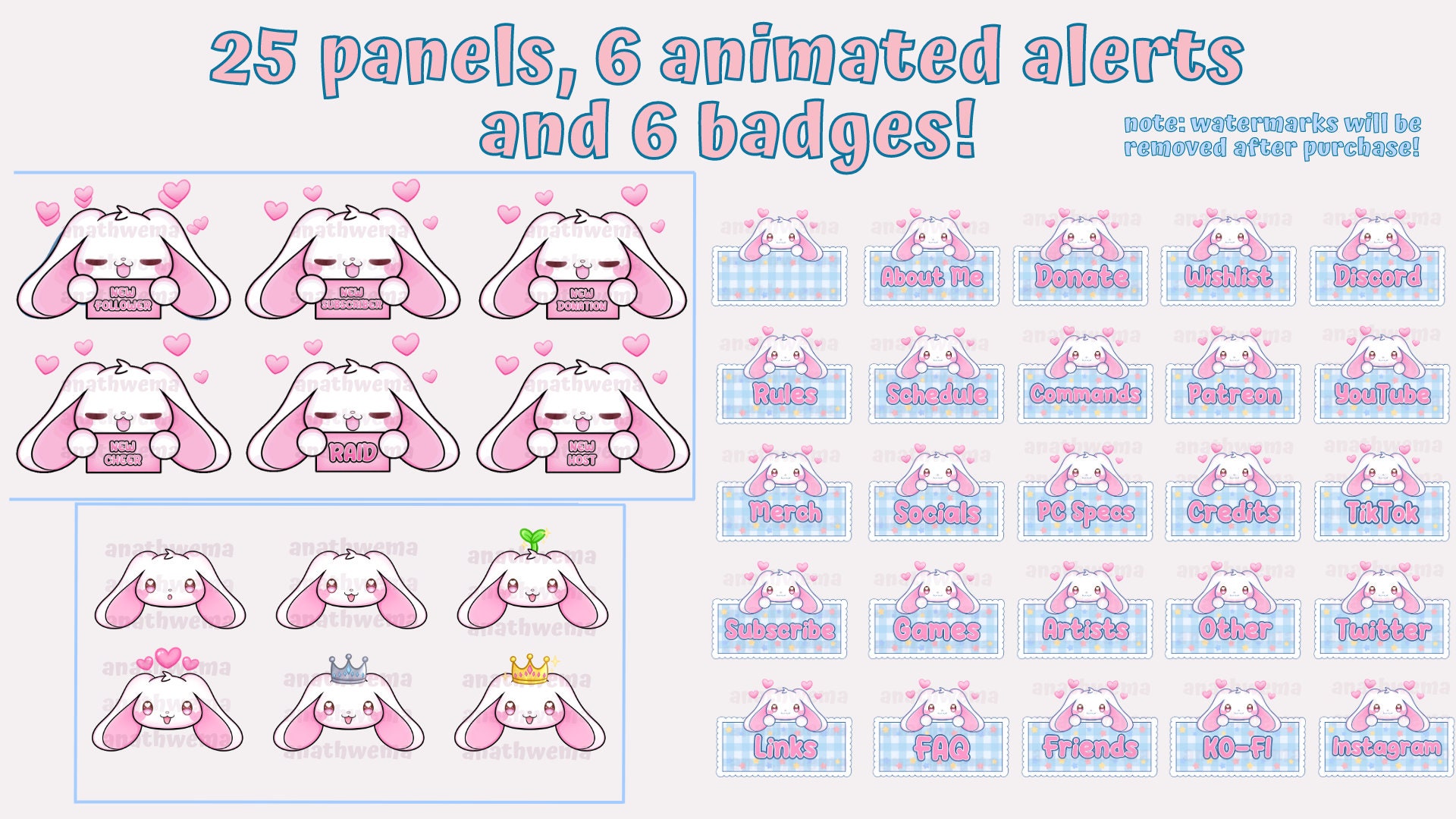 Twitch Cute Bunny Plush Stream Package | Overlay, Alerts, Panels ...