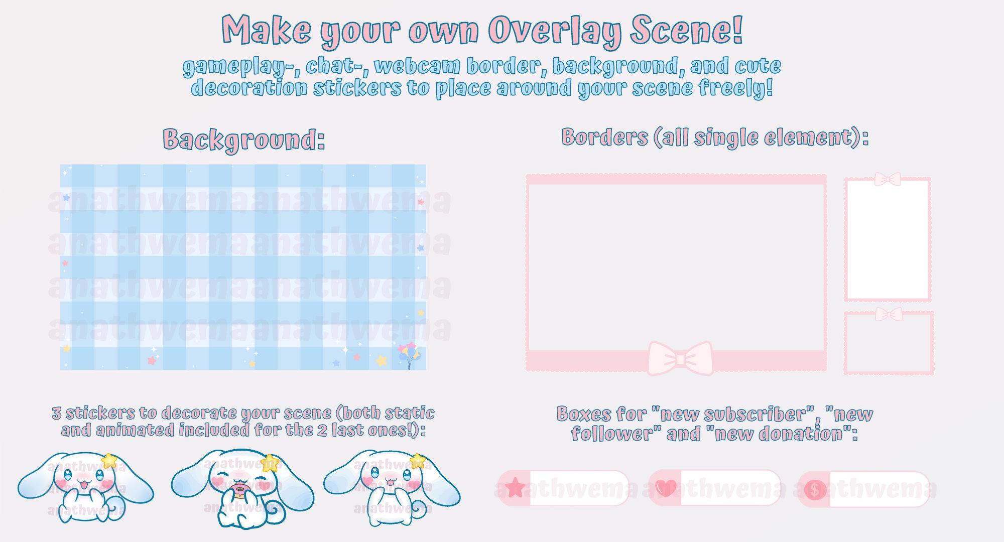 Twitch Cute Bunny Plush Stream Package Overlay, Alerts, Panels, Badges ...