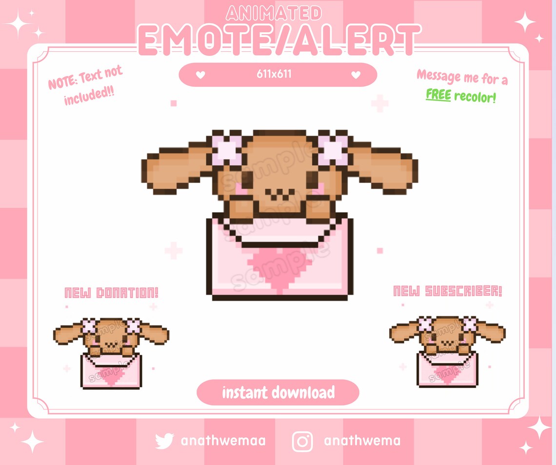Animated Cute Puppy Plush Twitch Alert | Discord Emote | 8-bit Hello ...