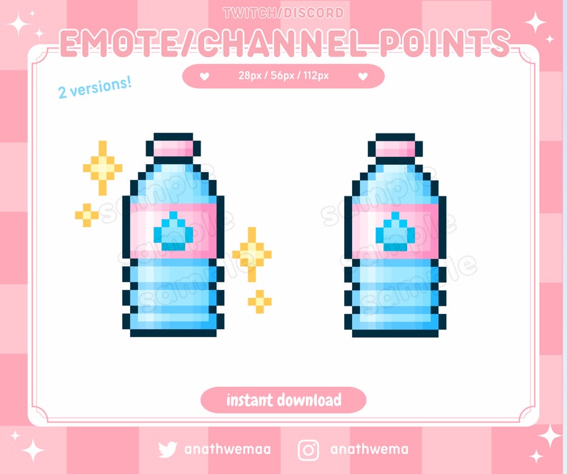 2x Cute HYDRATE / DRINK WATER Bottle Twitch Emote / Channel Points ...