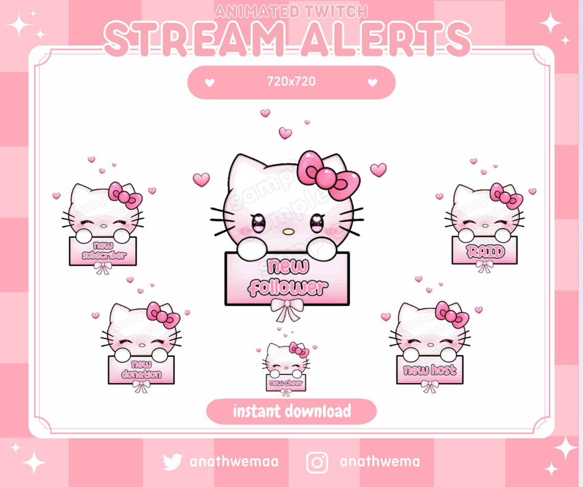 6x Animated Cute Kitty Plush Twitch Alerts Discord Emotes Hello Gif ...
