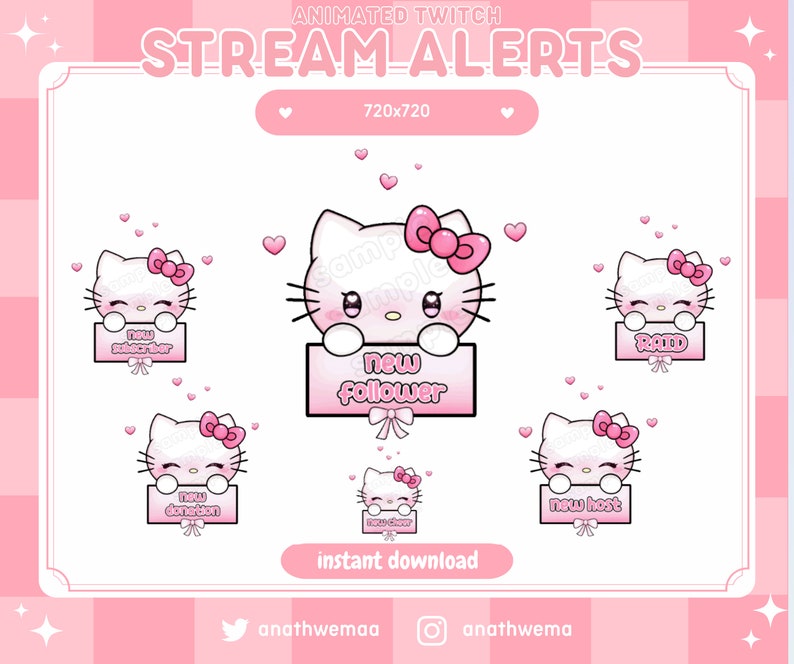 6x Animated Cute Kitty Plush Twitch Alerts Discord Emotes Hello Gif ...