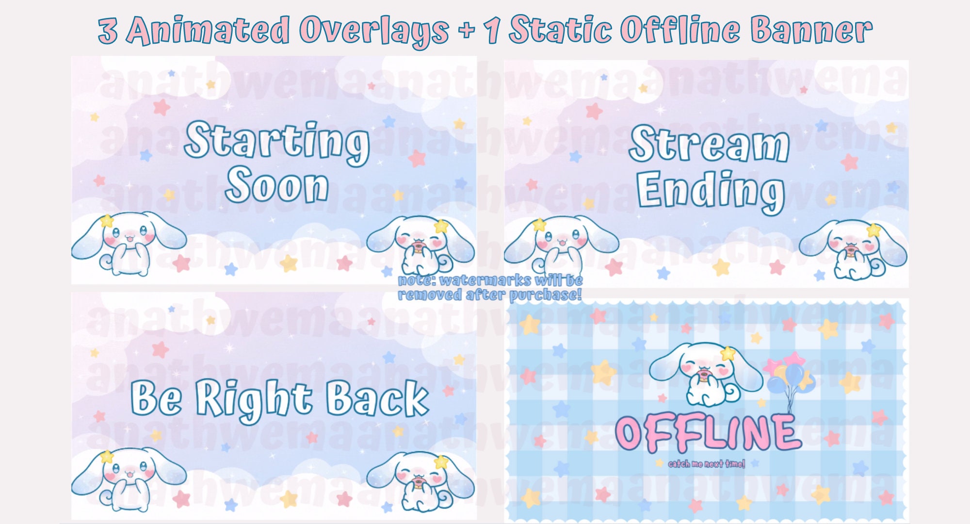 Twitch Cute Bunny Plush Stream Package | Overlay, Alerts, Panels ...