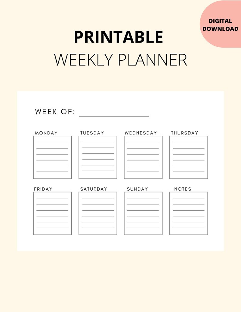 Weekly Planner Digital Download, Printable PDF, Minimalist Planner, 11 ...