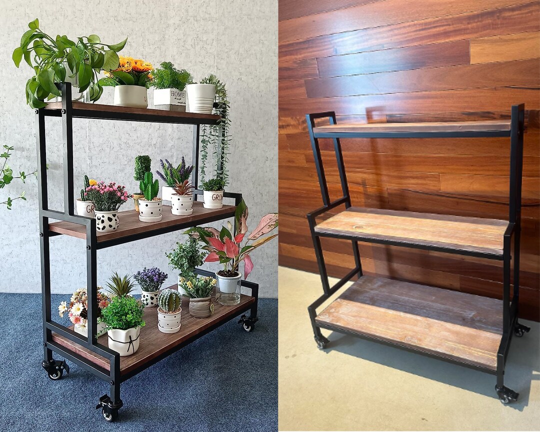 Rustic Plant Stand With Wheels Plant Shelves Indoor Rack Metal - Etsy