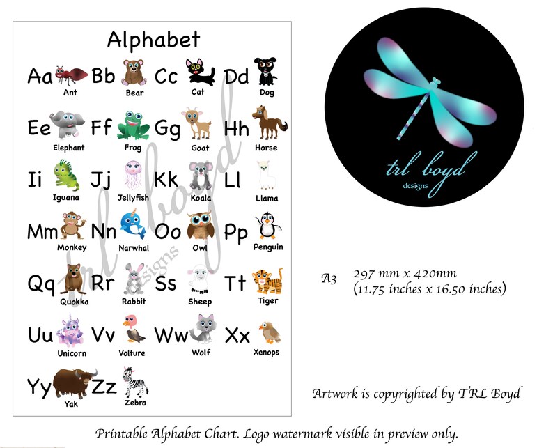 Printable Animal Alphabet Poster, ABC Poster, School Printable ...