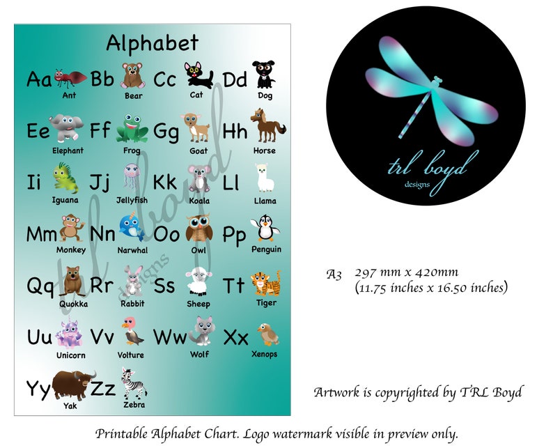 Animal Alphabet Poster Chart, Educational Chart Poster, Poster for ...