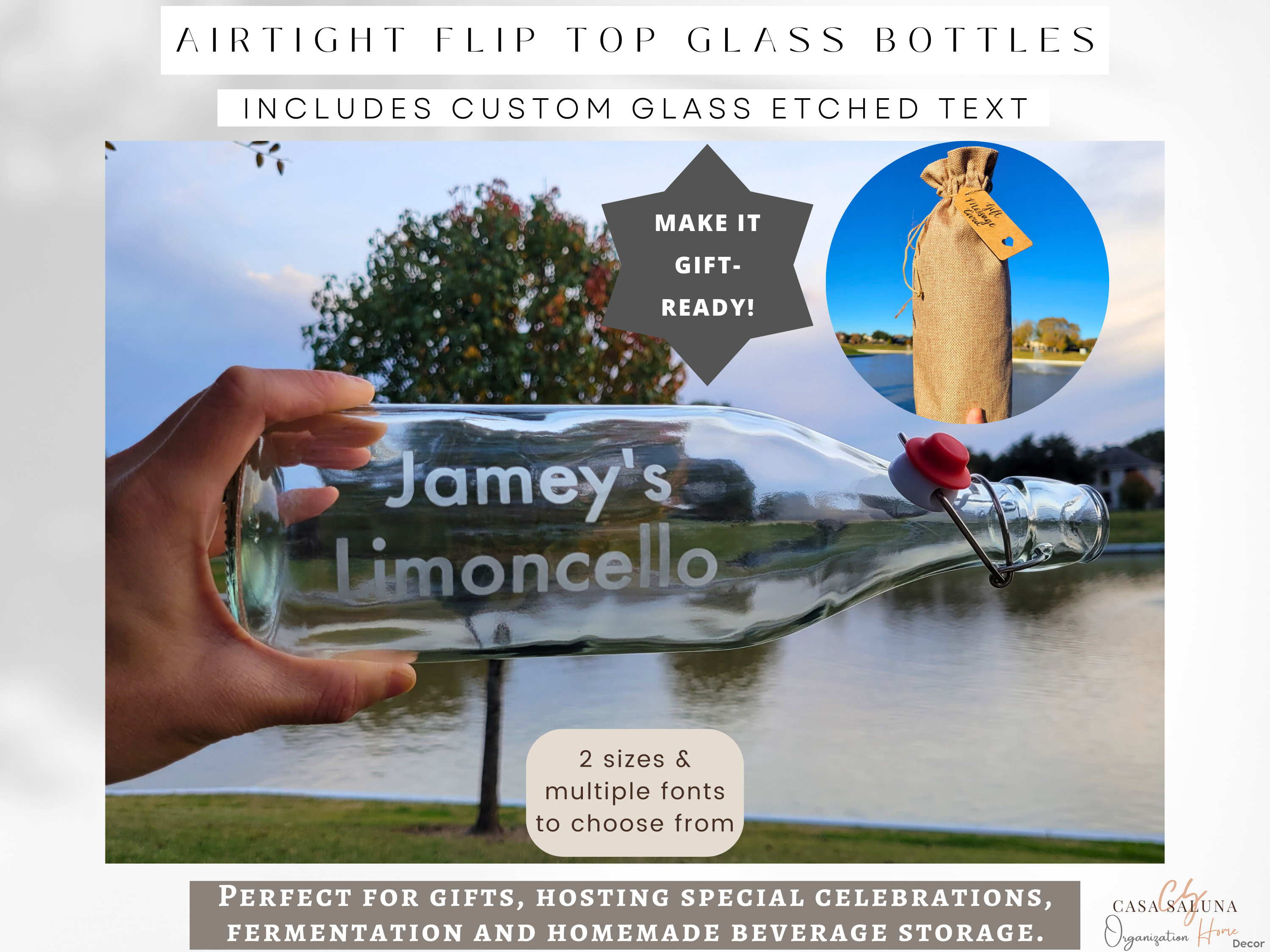 Custom Glass Bottle, Glass Bottles Personalized Gift, Flip Top Glass ...