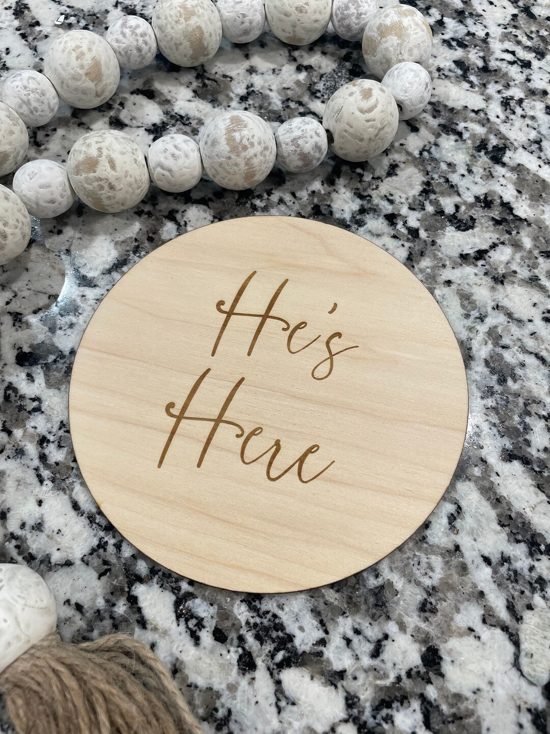 He’s Here Modern Birth Announcement - Engraved Wooden Baby Sign - Baby ...