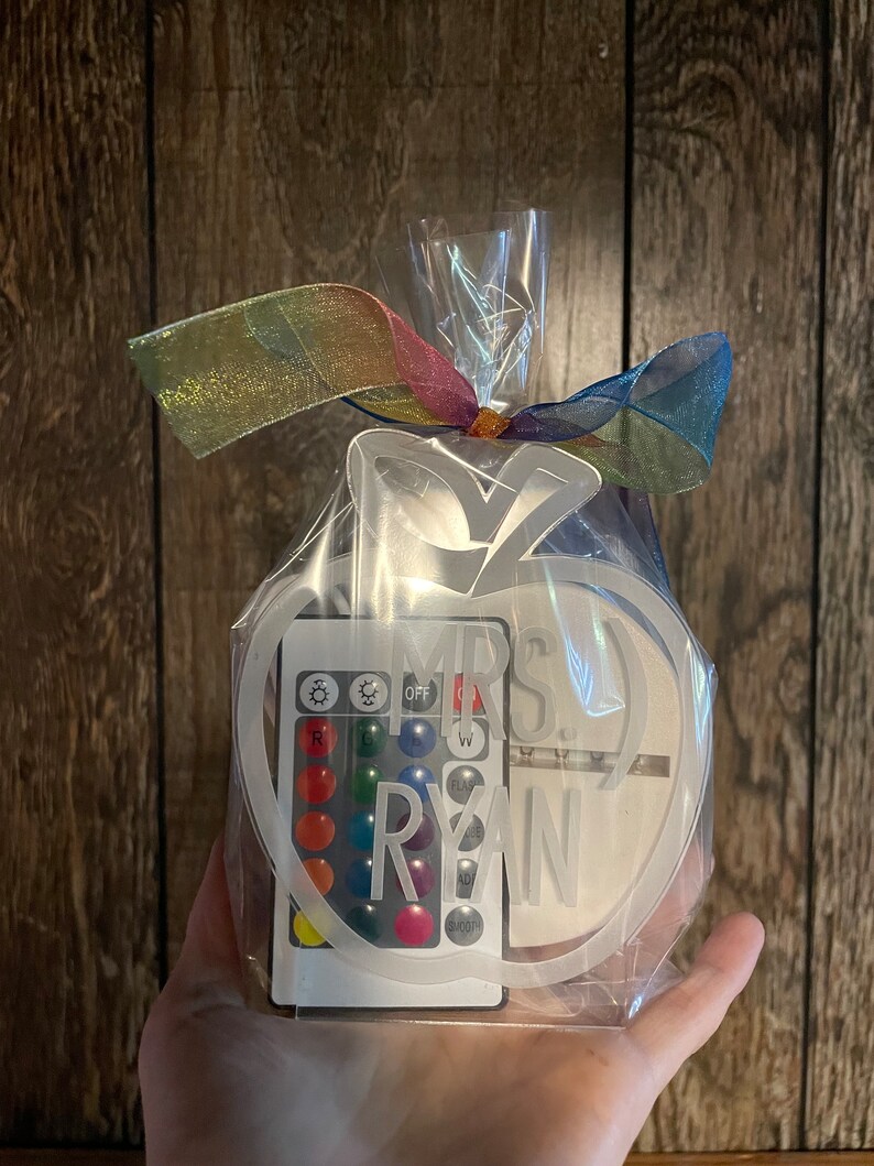 Personalized Teacher Apple LED Desk Light – Multicolor, Remote Control ...