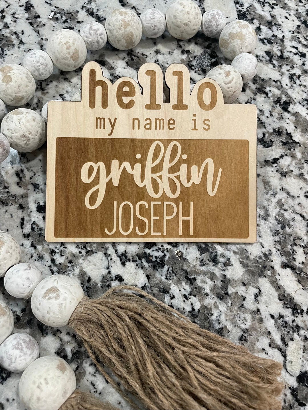 Engraved Wooden Baby Name Sign – Modern Birth Announcement, Photo Prop ...