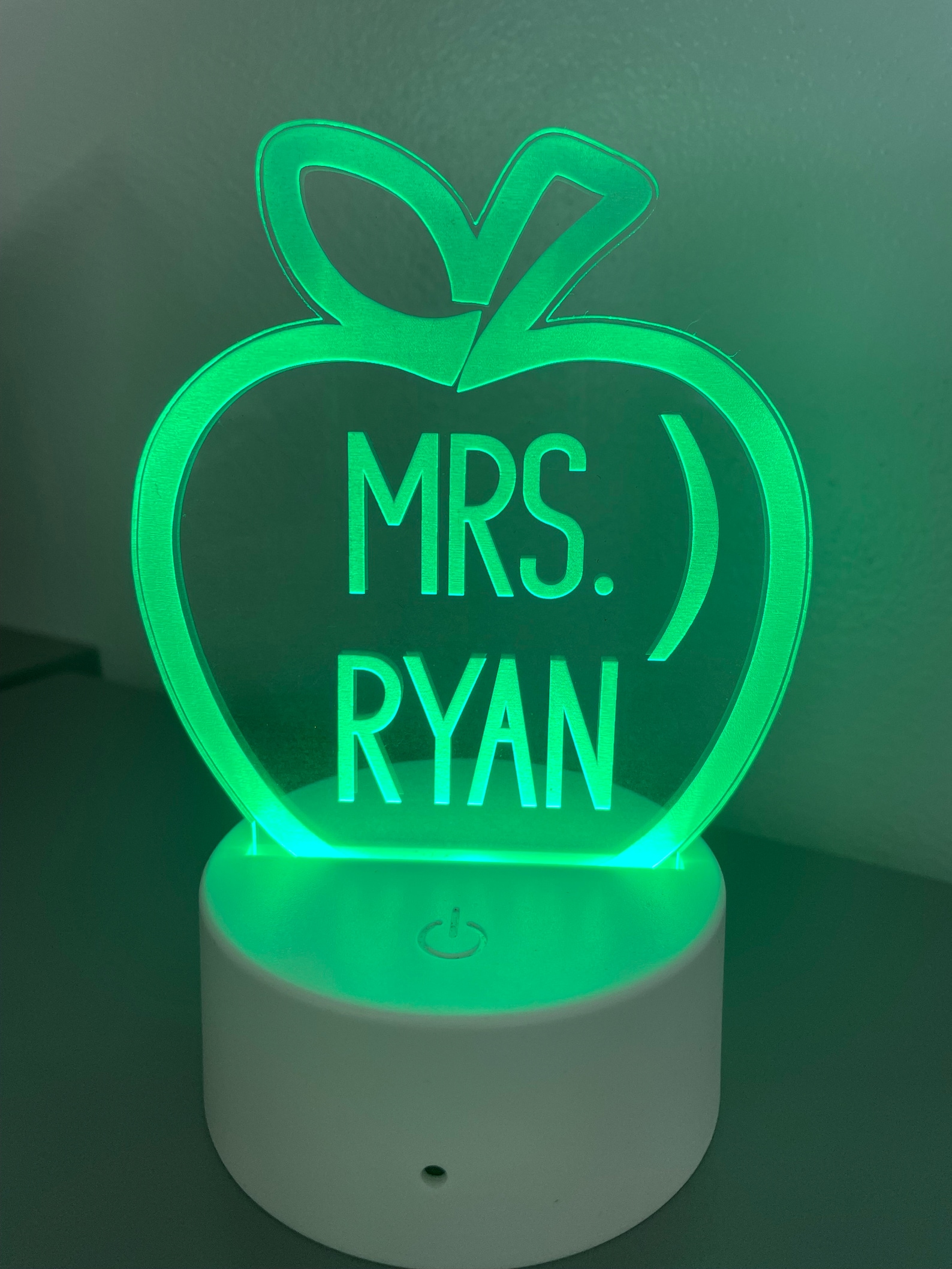 Personalized Teacher Apple LED Desk Light – Multicolor, Remote Control ...