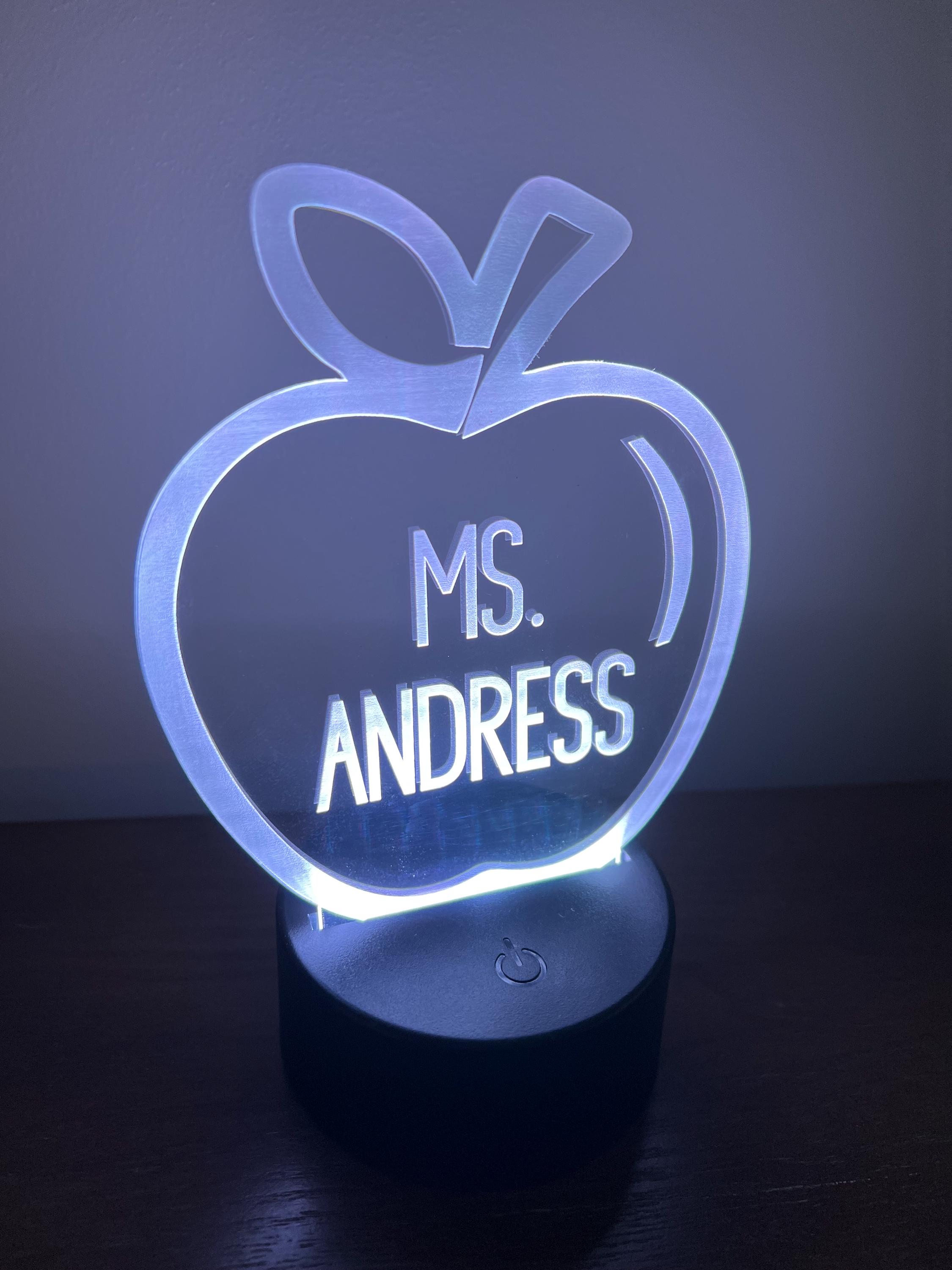 Personalized Teacher Apple LED Desk Light – Multicolor, Remote Control ...