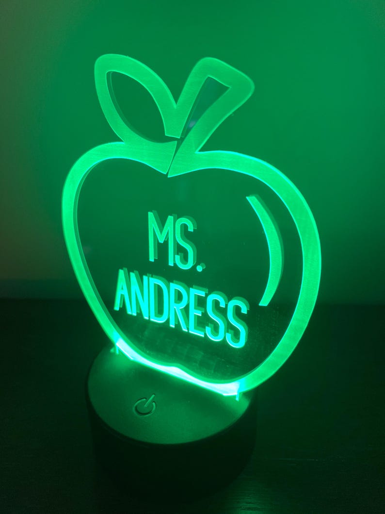 Personalized Teacher Apple LED Desk Light – Multicolor, Remote Control ...