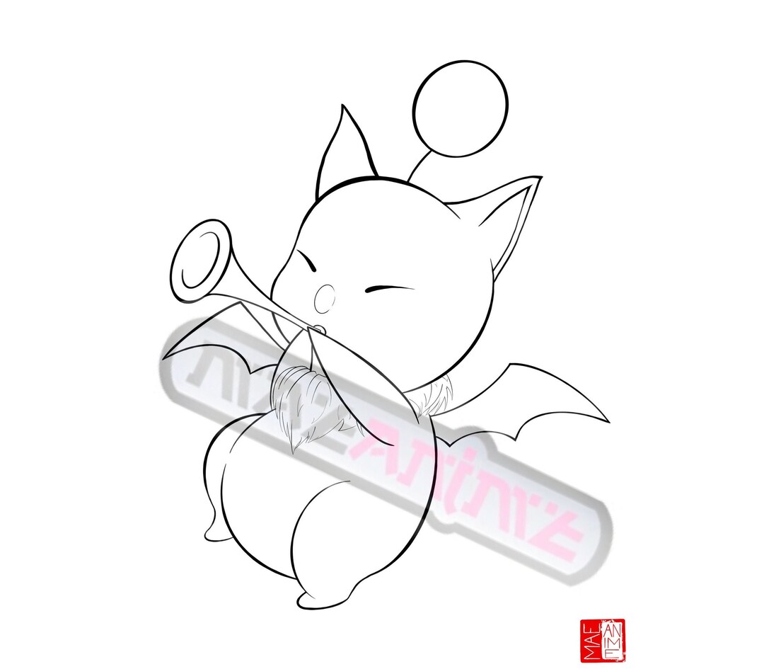 Moogle - Final Fantasy XIV - Printable PNG - Coloring Page Download - Etsy