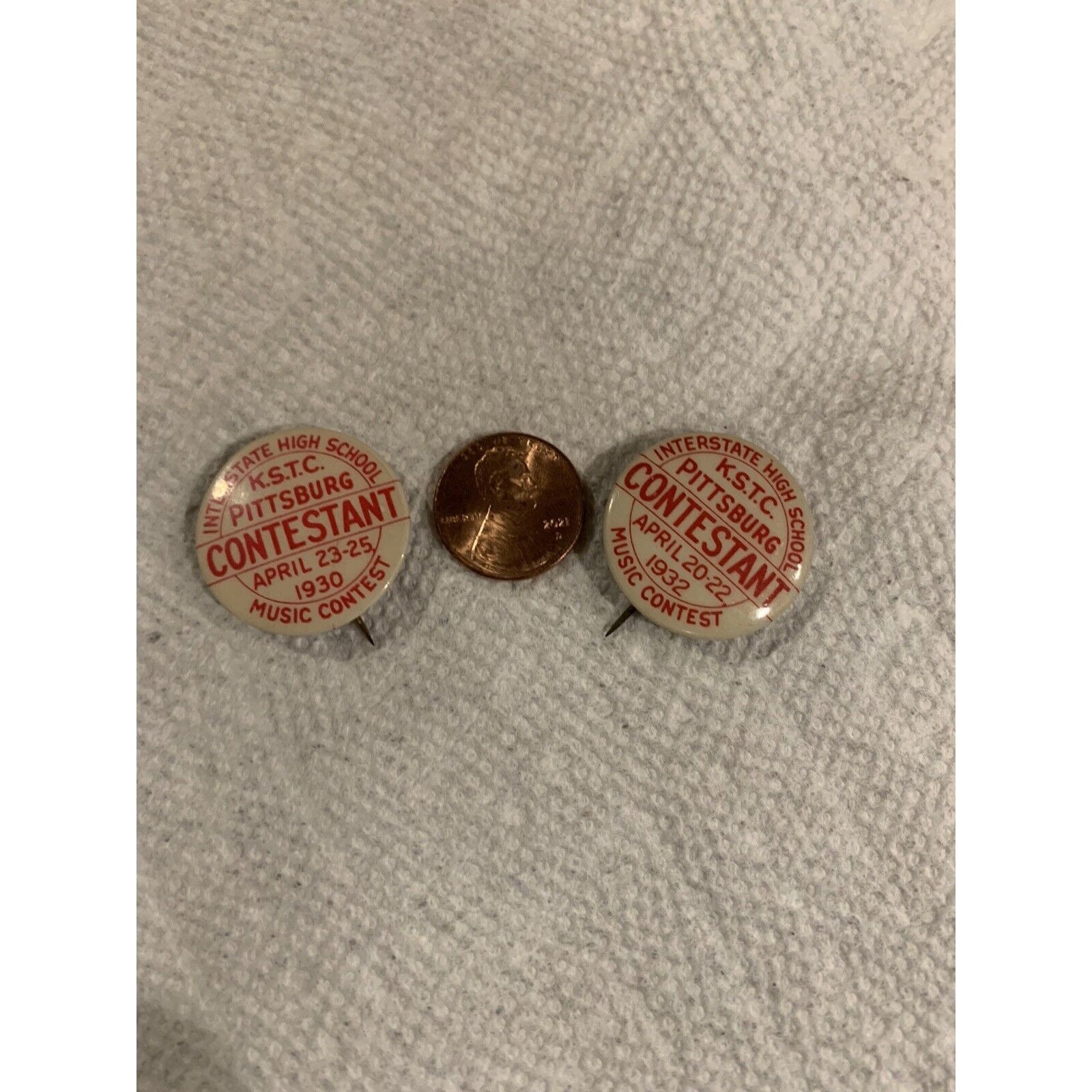 VTG 1930 &1932 Contestant Button Pins, Pittsburg KS State HS Music ...