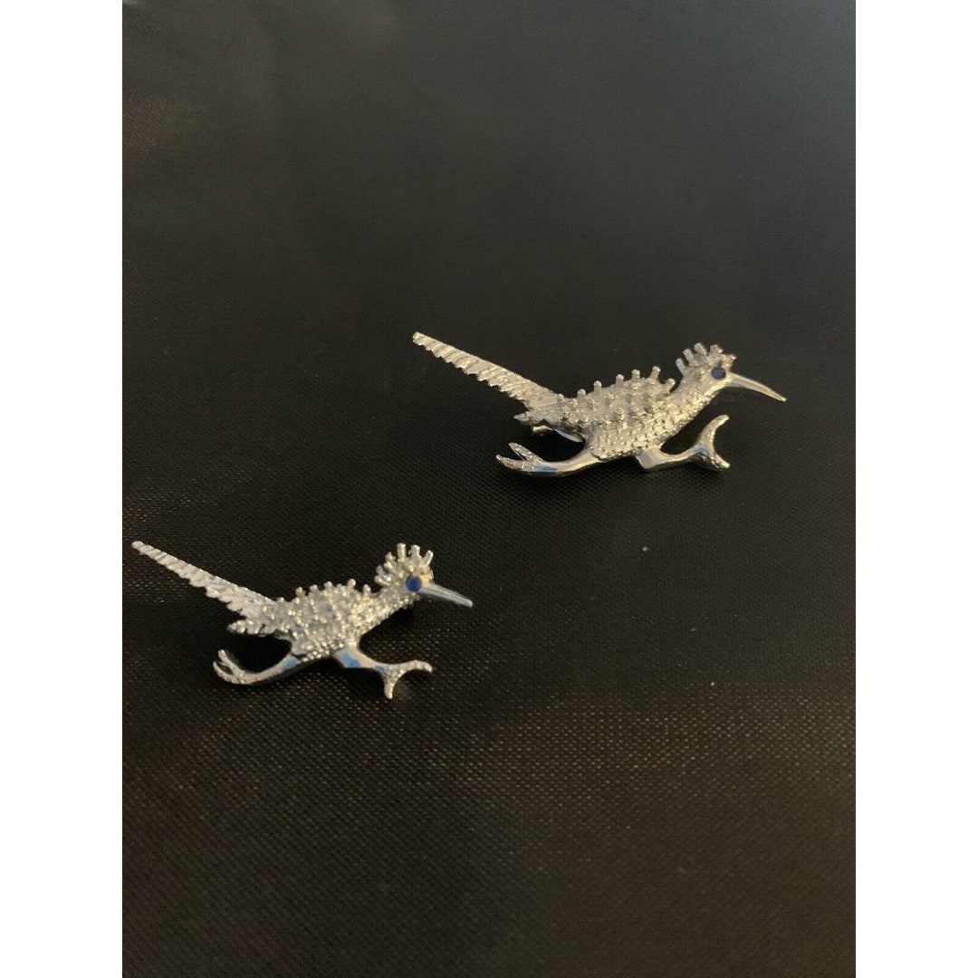 Vintage Silvertone Road Runner Pins W/blue Rhinestone Eyes Set Mamma ...