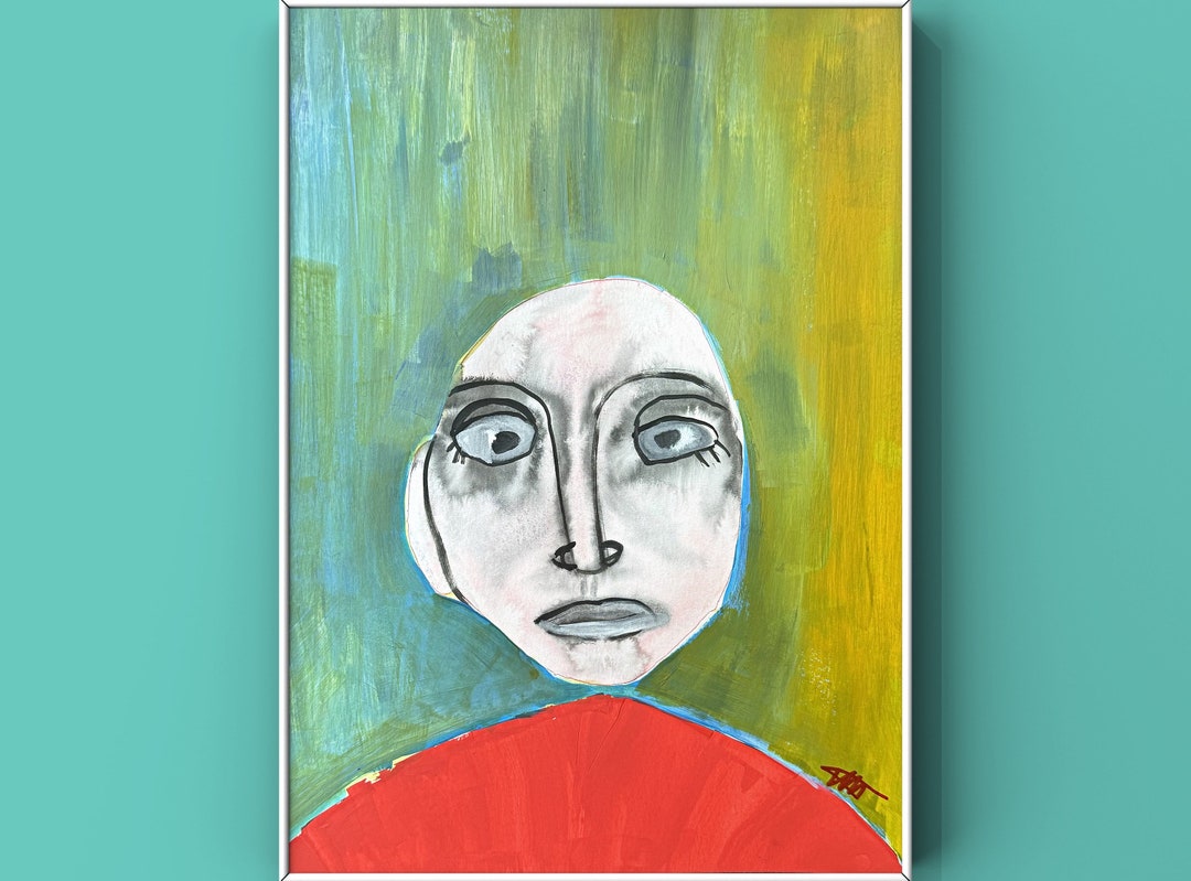 11x14 Abstract Portrait Male Female Colorful Painting OOAK Signed Local ...