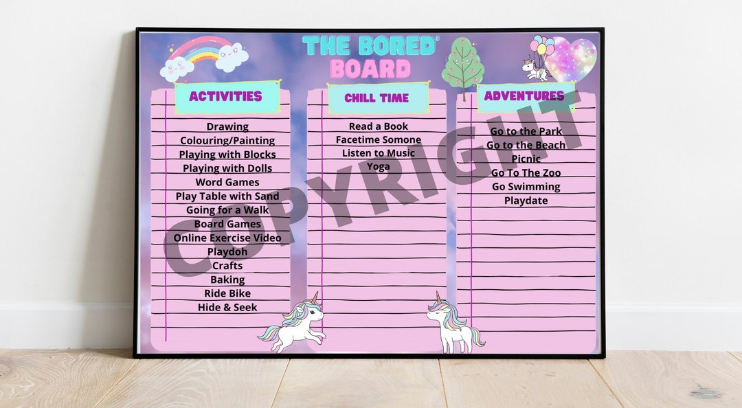 The Bored Board Unicorn | ADHD & Autism Kids Activity Chart | Visual ...