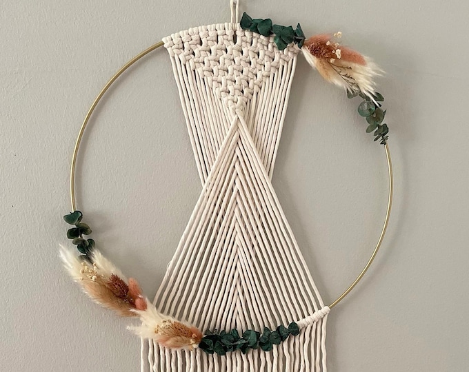 Large Floral Macrame Hoop Triangle Design / Dried Flower Wreath / Boho ...