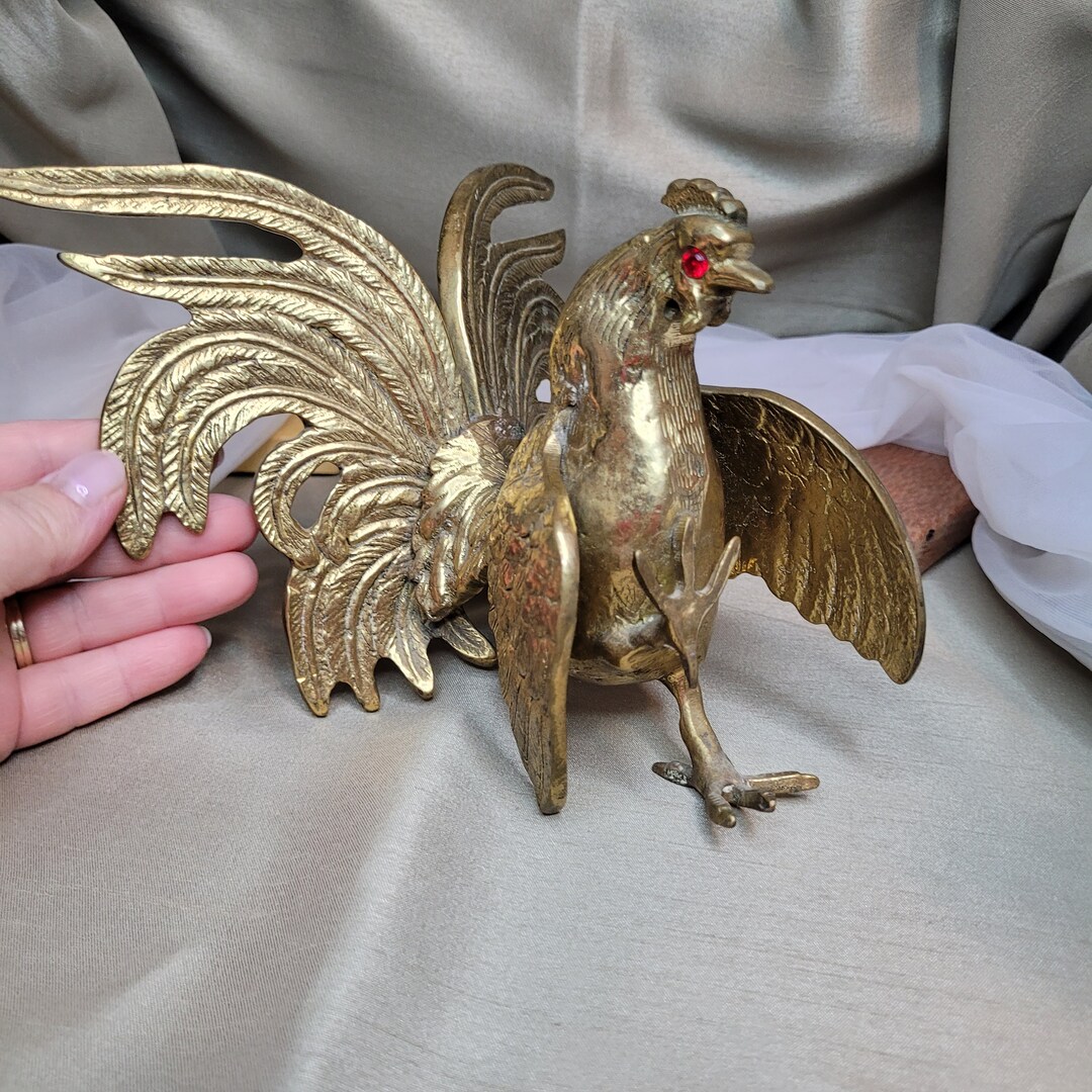 Beautiful Vintage Solid Heavy Brass Rooster 5 1/2" X 8" X 7 1/2 ...