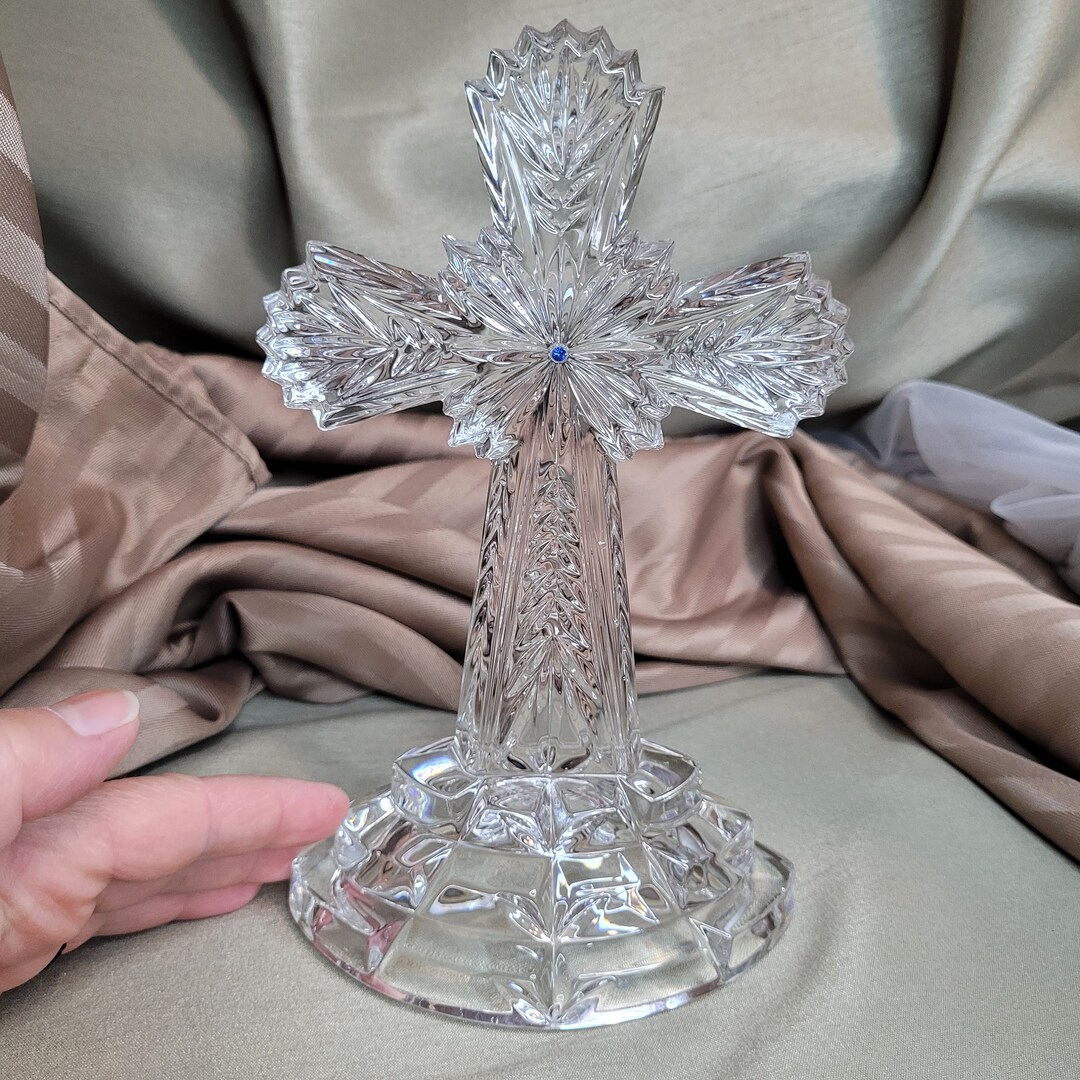 Beautiful 8 Lenox Fine Solid Crystal Cross Crucifix With Blue Gem - Etsy