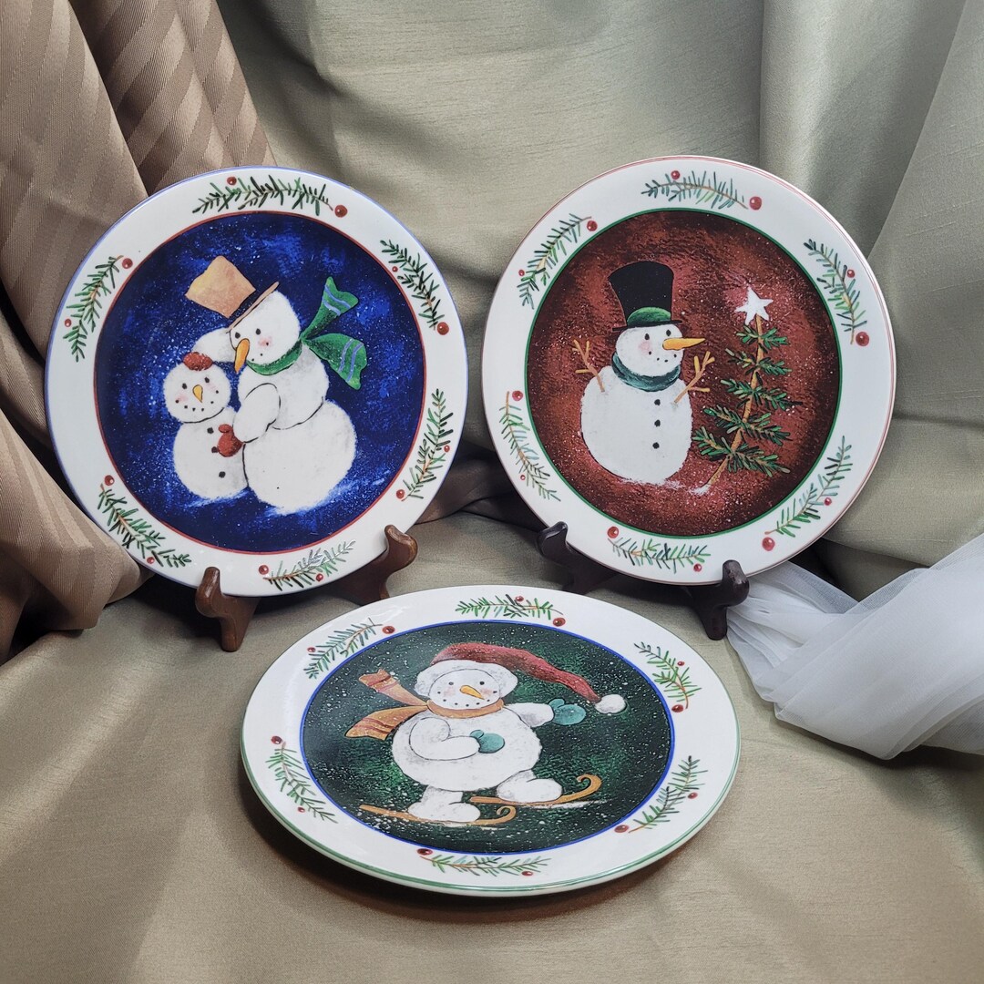 Set of 3 Porcelain Ceramic Holiday Christmas Snowmen 8 1/4" Plates - Etsy